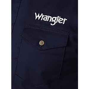 Wrangler mens Western Logo Two Pocket Long Sleeve Button Down Shirt, Navy, Large US