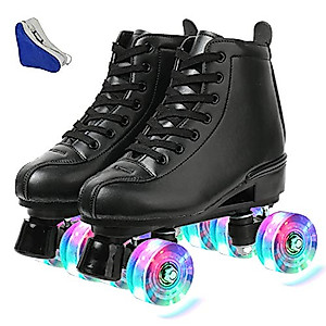 Jessie Women's Roller Skates High Top Double Row Roller Skates Adjustable Roller Skates with Flashing Wheels for Boys and Girls (Black Flash Wheel,10)