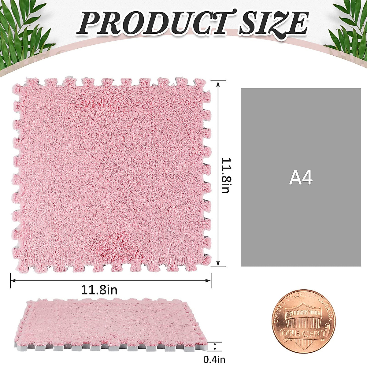 18 Pcs Plush Foam Floor Mat Square Interlocking Carpet Tiles with Border Fluffy Play Mat Floor Tiles Soft Climbing Area Rugs for Home Playroom Decor, 12 x 12 x 0.4 Inch (White, Pink, Gray)