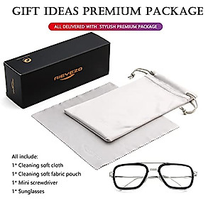 AIEYEZO Tony Stark Sunglasses Vintage Square Metal Frame Eyeglasses for Men Women - Iron Man and Edith Sun Glasses (Silver/Black)