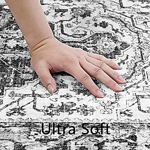 CAROMIO Grey Area Rug Washable Boho Distressed Rug Large Non-Slip 8x10 Area Rug Low-Pile Stain Resistant Vintage Area Rug for Living Room Bedroom, 8' x 10' Grey