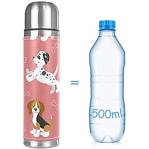 Stainless Steel Leather Vacuum Insulated Mug Puppy Dog Beagle Thermos Water Bottle for Hot and Cold Drinks Kids Adults 16 Oz
