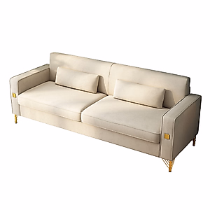 ANTTYBALE 85.63" Velvet Sofa,Modern Loveseat Couch with Pillows Set of 2 for Living Room,Bedroom,Apartment Furniture with Gold Metal Legs (Beige)