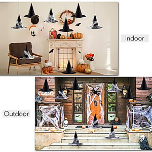 LUOBO Witch Hat, 10 Pieces with 100 Yards Hanging Rope for Halloween Yard Decoration. Black, Oxford Fabric, Collapsible Design, Hand Wash Only, All Ages, Halloween Celebrators