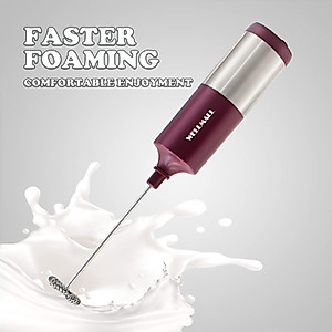 WELLMALL Milk Frother Handheld Battery Operated, Waterproof Electric Whisk Foam Maker for Coffee, Durable original Drink mixer for Latte, Cappuccino, Hot Chocolate, Stainless Steel Frother (RED)