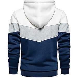 Wielsscca Mens Hoodies Pullover Color Block Fleece Sweatshirt Tops with Pocket White L