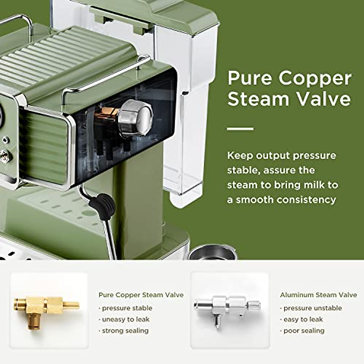 Neretva 15 Bar Espresso Machine with Milk Frother, 1350W, 54 Oz Water Tank - For Home Barista