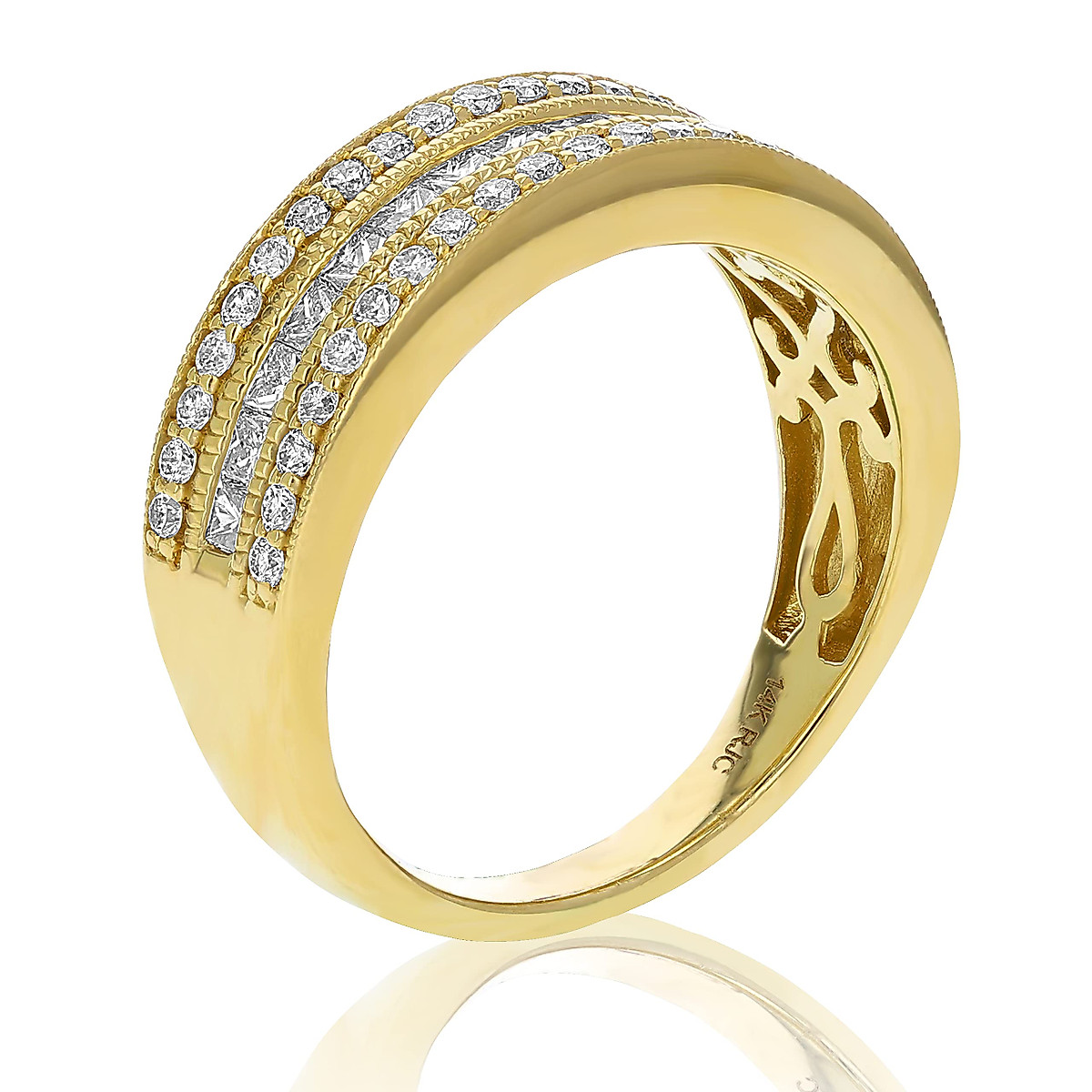 Vir Jewels 1 cttw Princess and Round Diamond Wedding Band with Milgrain 14K Yellow Gold Size 9