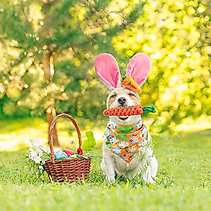 Dorakitten Dog Easter Costumes - Adorable Bunny Ears Headband Cute Dog Bandana Funny Carrot Shape Rope Teeth Cleaning Dog Chew Toys Gifts for Pet Puppy 4 PCS