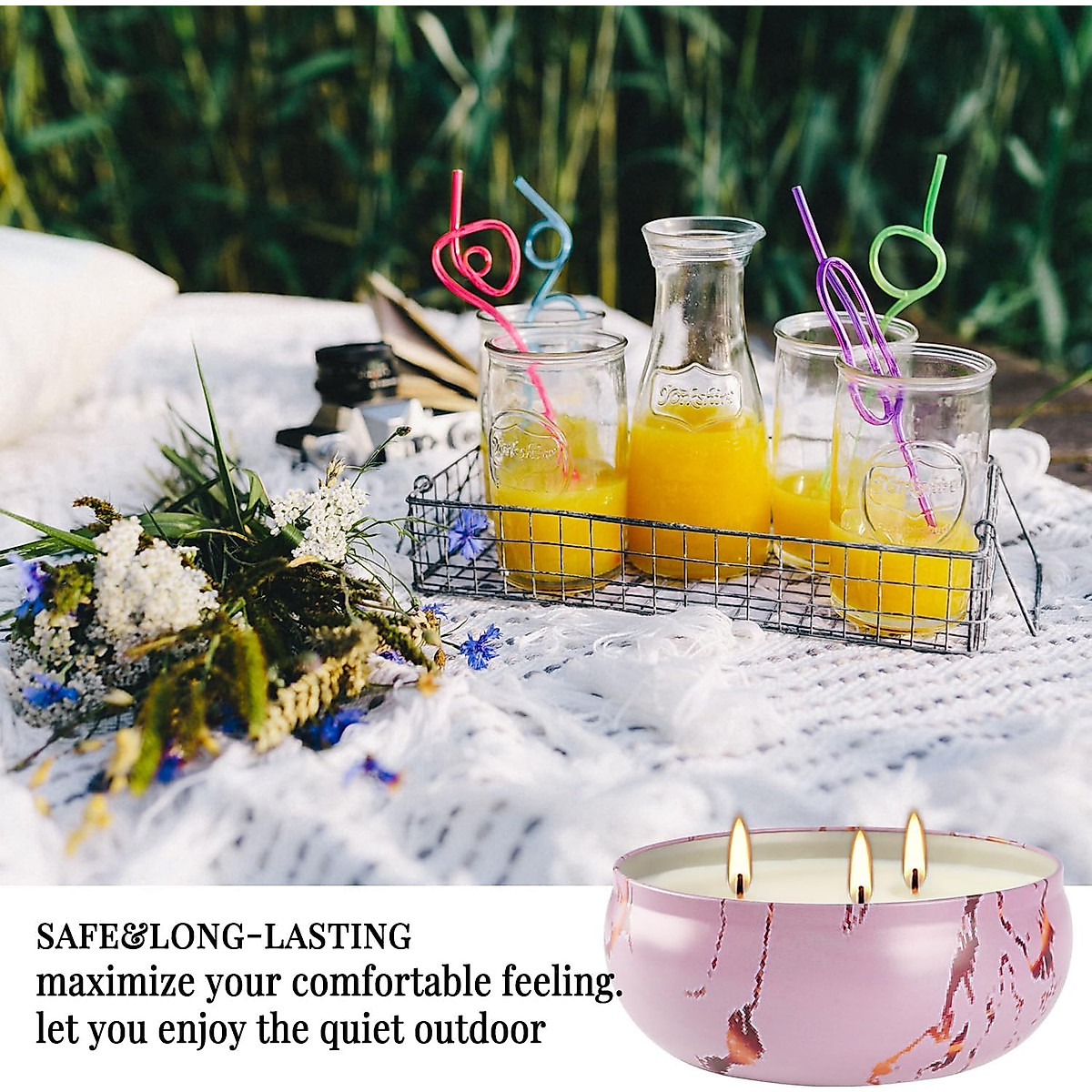 Citronella Candle Outdoor,12oz Summer Camping Large Candle for Outside Garden Backyard Balcony,30 Hour Burn,4 Pack 3 Wick