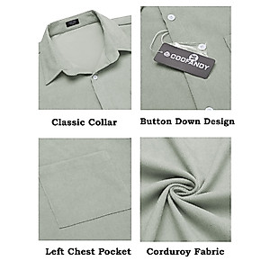 COOFANDY Mens Shirt Corduroy Casual Button Down Vacation Beach, Light Green, Large, Short Sleeve