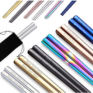 Personalized Chopsticks, Engraved Chopsticks with Name Text Date, Custom Reusable Stainless Steel Chopsticks for Housewarming Weddings Anniversaries Parties