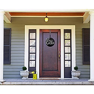 AuldHome Rustic Hello Door Hanger (12-Inch): Round Wood Plaque with Checkered Bow