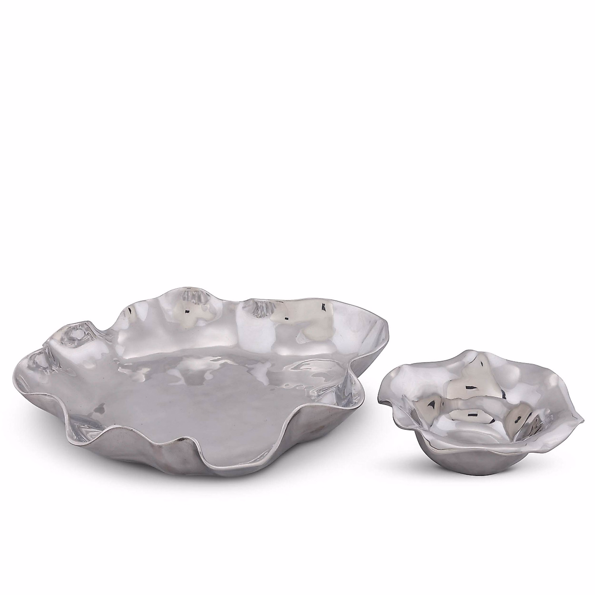 Arthur Court Metal Modern Two Piece Chip and Dip Platter and Dip Bowl in Carmel Pattern Sand Casted in Aluminum with Artisan Quality Hand Polished Designer Tarnish-Free 15 inch x 14 inch