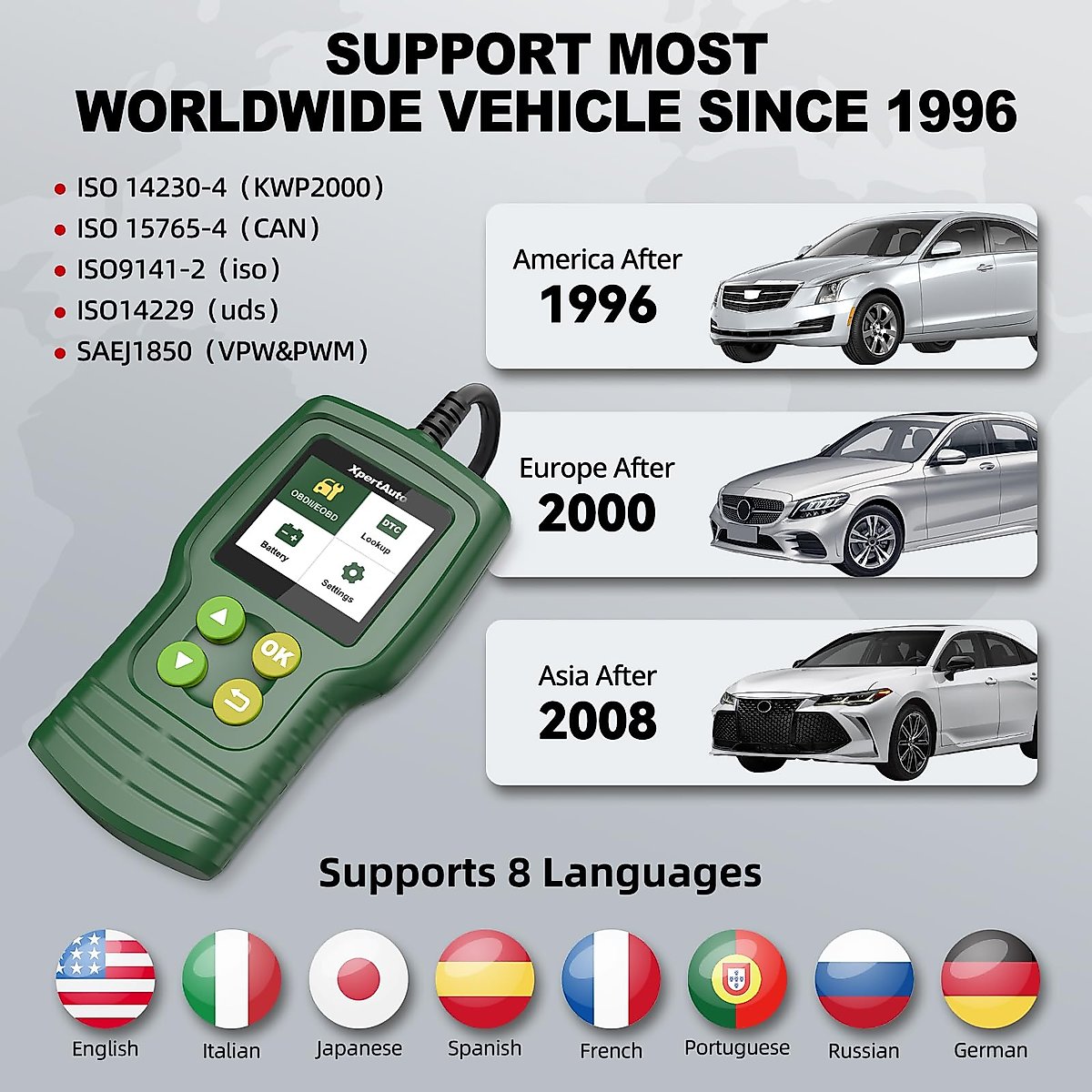 XpertAuto C302 OBD2 Scanner Code Reader for Car Check Engine, Automotive CAN Diagnostic Tool, Read and Erase Fault Codes, Check Emission Status, Universal for All OBD II Protocol Cars After 1996