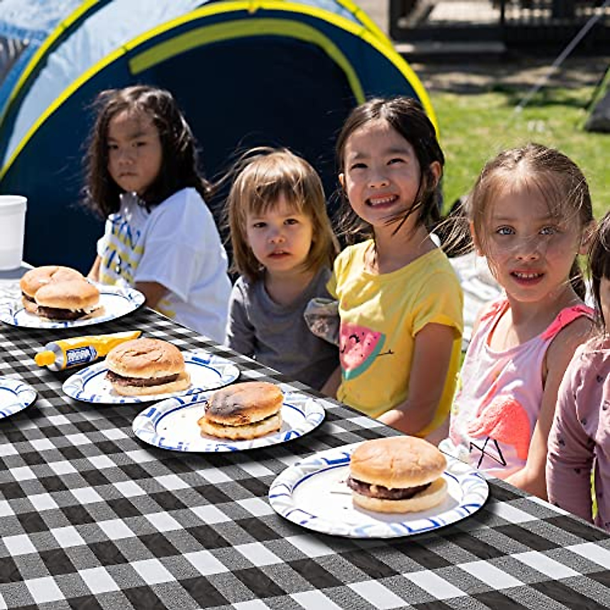 Outdoor Picnic Table Covers with Bench Covers Set - Waterproof/Elastic/Easy to Fitted for Camping/Tablecloth/Patio/Garden- (Black and White 3pcs )