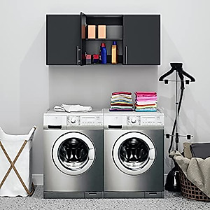 Prepac Elite 3 Door Wall Mounted Storage Cabinet, 54" W x 24" H x 12" D, Black