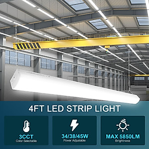 ELEPHANT DEPOT 4FT Led Light Fixtures,45W Dimmable Led Shop Light,48Inch Led Light Fixture,5850LM, 3500-5000K, Dimmable Linkable Led 4ft for Shop,Warehouse,Garage 5 Years(Included Chain)
