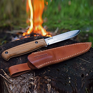 BPS Knives Bushcraft Knives Set - Adventurer + BS1FTS - Fixed-Blade Carbon Steel Knives with Leather Sheaths and Firestarter - Full-Tang Fixed-Blade Knife - Camping Knives