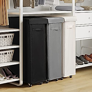 Chrislley Slim Laundry Hamper with Lid Narrow Laundry Basket with Handle Rolling Laundry Basket with Wheels(Beige）