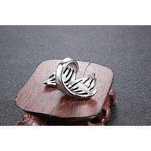 HIJONES Unisex Stainless Steel Gothic Punk Double Skull Skeleton Claws Ring Silver Size 8