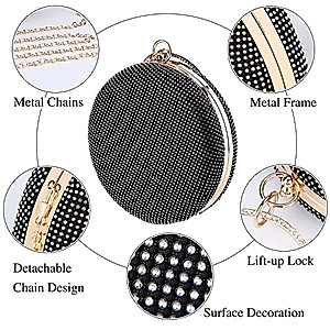 Tanpell Women's Evening Bag Round Rhinestone Crystal Clutch Purse Handbag for Wedding Prom Party (Black)
