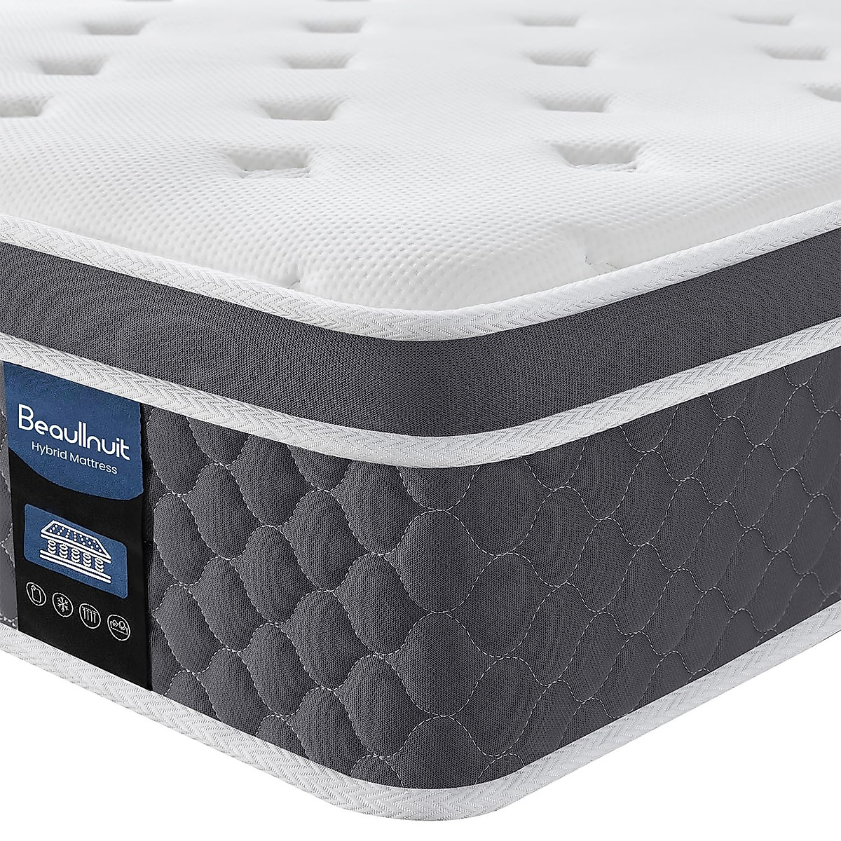 Beaullnuit Queen Mattress,12 Inch Hybrid Mattress in a Box, Memory Foam with Pocket Springs for Pressure Relief and Motion Isolation,Medium Firm Mattress,CertiPUR-US Certified,120 Night Trial