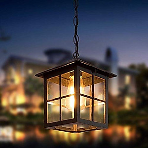 YUANFLQ European Waterproof Square Small Chandelier Outdoor Porch Balcony Decoration Ceiling Pendant Lamp Decorative Courtyard Garden Exterior Balcony Home Courtyard Villa Retro Lantern