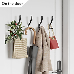 saffruff Wall Hooks for Hanging Coats: 5.6-Inch Heavy Duty Coat Hooks (Holds Up to 30 lbs), Textured Matte Finish, 4-Pack, Black