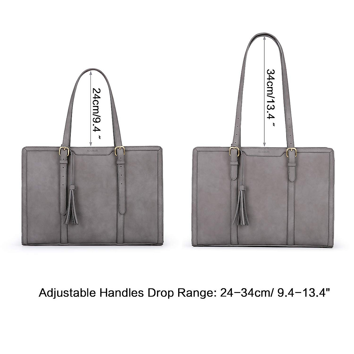 ECOSUSI Laptop Bag For Women 15.6 Inch Work Tote Bags PU Leather Computer Purse For Business Office With 3 Layer Compartments