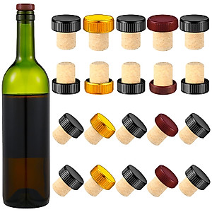 24 Pieces Cork Plugs Cork Stoppers Tasting Corks T-Shape Wine Corks with Plastic Top Wooden Wine Bottle Stopper Bottle Plugs Replacement Corks for Wine Beer Bottle, Glass Bottles (Black, Brown, Gold)