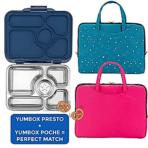 Yumbox® Presto Leakproof Stainless Steel Bento Box (Santa Fe Blue) 4 compartments plus treat well, Lightweight, Premium Durable Materials, Silicone seal, Stainless Steel Tray, Easy open Latch