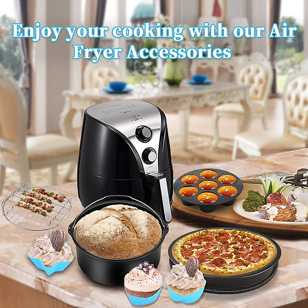 Air Fryer Accessories 12PCS for Gowise Gourmia Ultrean Ninja COSORI Power XL Air Fryer Fit all 5.3QT - 8QT Power Deep Hot Air Fryer
