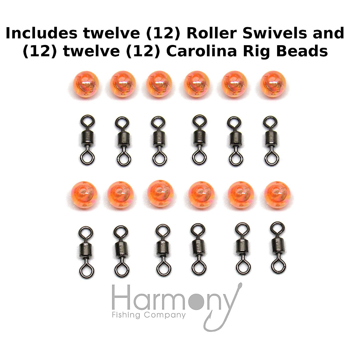 Carolina Swivel Kit (12 Pack) – 12 Roller Swivels, 12 Carolina Rig Beads for Bass Fishing