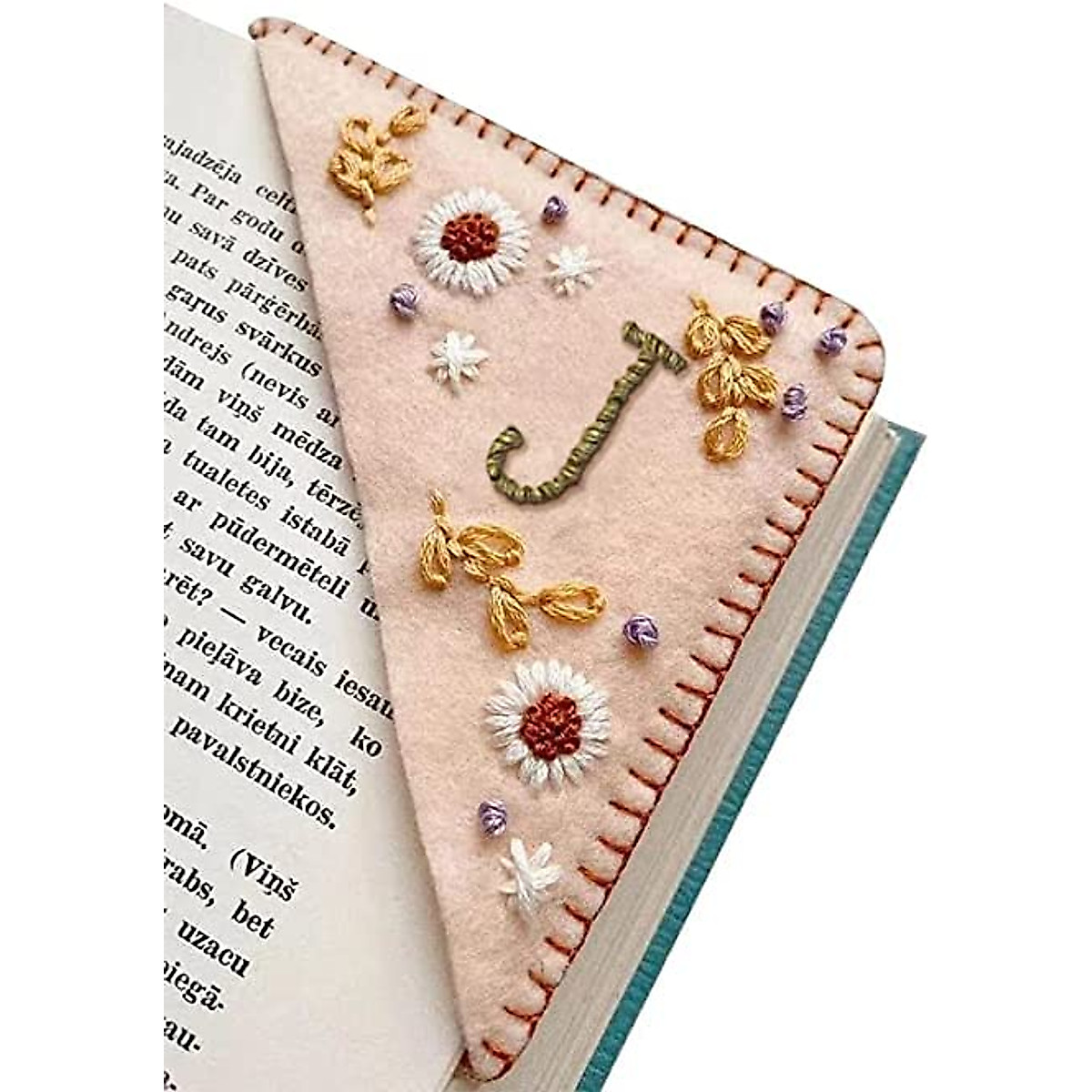 ZHONgRT Personalized Hand Embroidered Corner Bookmark, Handmade Stitched 26 Letters Cute Flower Embroidered Felt Triangle Page Bookmark Clip for Book Lovers Meaningful Gifts ( Spring )
