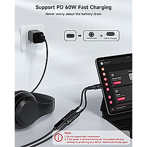 ZOOAUX USB C to 3.5mm Headphone and Charger Adapter,2 in 1 USB C to Aux Audio Jack with PD 60W Fast Charging Dongle Cable Cord,Compatible with S22/S21/S20/S20+ Ultra, Note 20/10,Pixel 4/3 XL(Black)