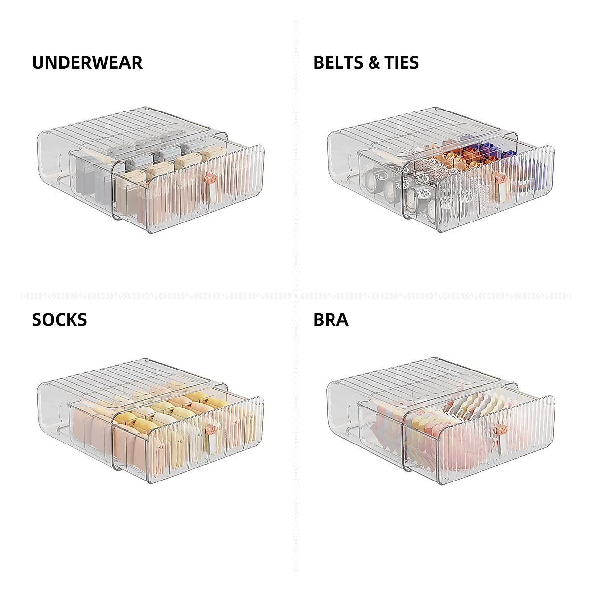 MSHOMELY Underwear Organizer, Socks Bra Underwear Drawer Organizer Dividers for Closet, 24 Cell Stackable Dresser Closet Organizer and Storage Bins for Clothing, Baby Clothes, Bra, Ties, Scarf