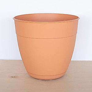 Bloem Dayton Planter with Saucer: 16" - Coral - 100% Recycled Plastic Pot, Removable Saucer, Elevated Feet, for Indoor and Outdoor Use, Gardening, 8.5 Gallon Capacity