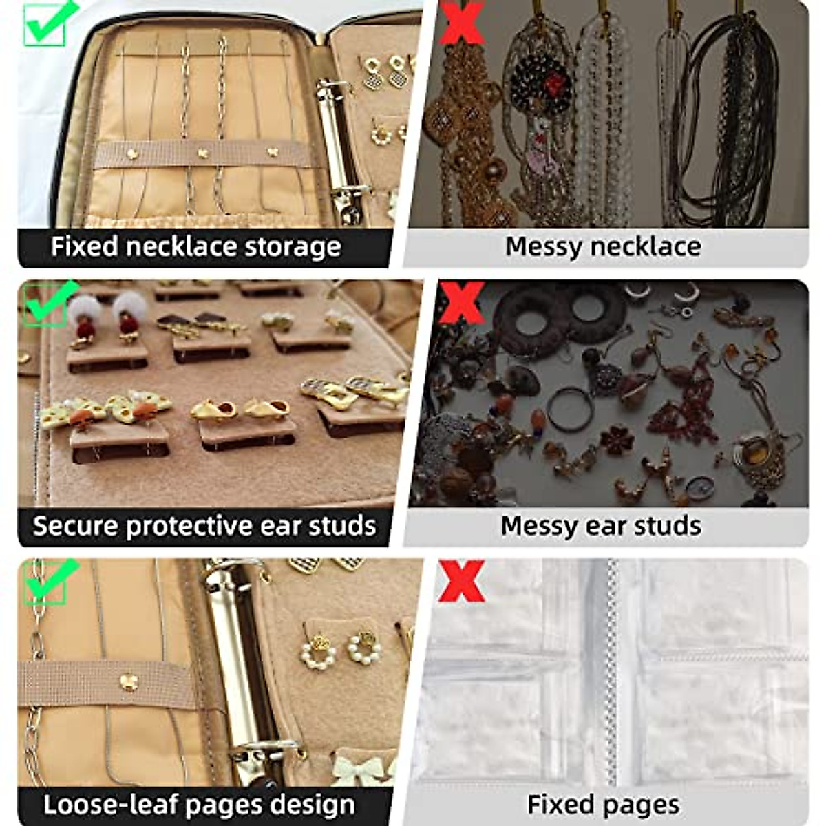 Nelonis Travel Jewelry Organizer Portable Jewelry Roll Transparent Jewelry Organizer Book Ring Binder Jewelry Bags, Earrings, Rings, Bracelets, Necklaces (Black)