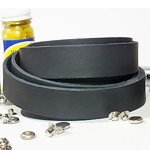 TOFL Genuine Top-Grain Leather Strap | 72 Inches Long | 7/8 Inch Wide | 1/8 Inch Thick (7-8 oz) | 1 Leather Strip for DIY Arts & Craft Projects, Clothing, Jewelry, Wrapping | Black