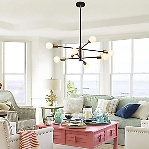 AMMACX Modern Sputnik Chandelier, Black and Gold Ceiling Light Fixture, Mid Century Globe Ceiling Chandelier for Living Room Dining Room Bedroom Kitchen, Height Adjustable (8-light)