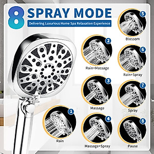 BQYPOWER High Pressure Shower Head with Handheld, 10-mode Handheld Shower Head, Detachable Showerhead Built-in Power Wash to Clean Tub, Tile & Pets, 5Ft Stainless Steel Hose and Adjustable Bracket