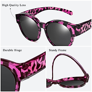 Br’Guras Polarized Oversized Fit over Sunglasses Over Glasses with Cat Eye Frame for Women&Men (Purple leopard, Black)