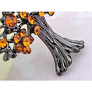 Alilang Gunmetal Tone Topaz Colored Rhinestones Apple Fruit Floral Tree Brooch Pin