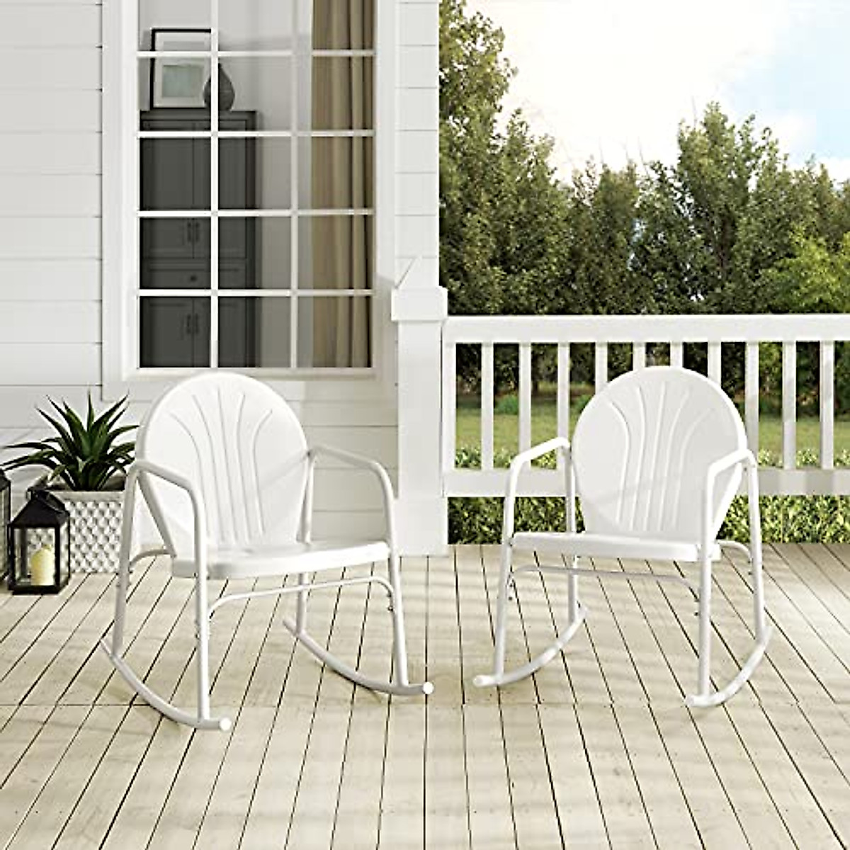 Crosley Furniture CO1013-WH Griffith Retro Metal Outdoor Rocking Chairs, White Gloss