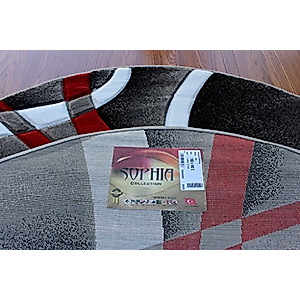Masada Rugs, Sophia Collection Hand Carved Area Rug Modern Contemporary Red White Grey Black (8 Feet X 8 Feet) Round