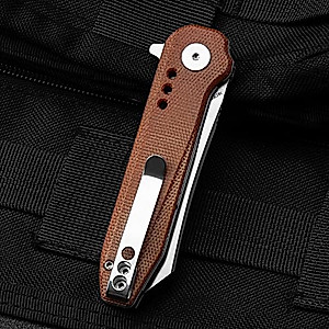 BESTECH KNIVES Pocket Folder Folding Knife: 2.84" 14C28N Steel Reverse Tanto Blade, Micarta Scales, Flipper, Liner Lock, EDC Steel Clip, BG40E (Natural Micarta)