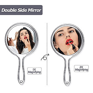 Jetec Hand Mirror Double-Sided Handheld Mirror 1X/ 2X Magnifying Mirror with Handle Transparent Hand Mirror Rounded Shape Makeup Mirror (Clear)