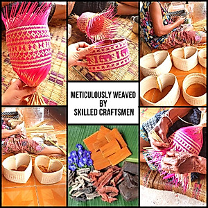 Bamboo Sticky Rice Serving Basket 5x6 Inch, Kratip, Intricately Woven Container, Round Shaped, Elephant Weave Pattern, Thailand Handmade, Dyed with Natural Based (Purple)