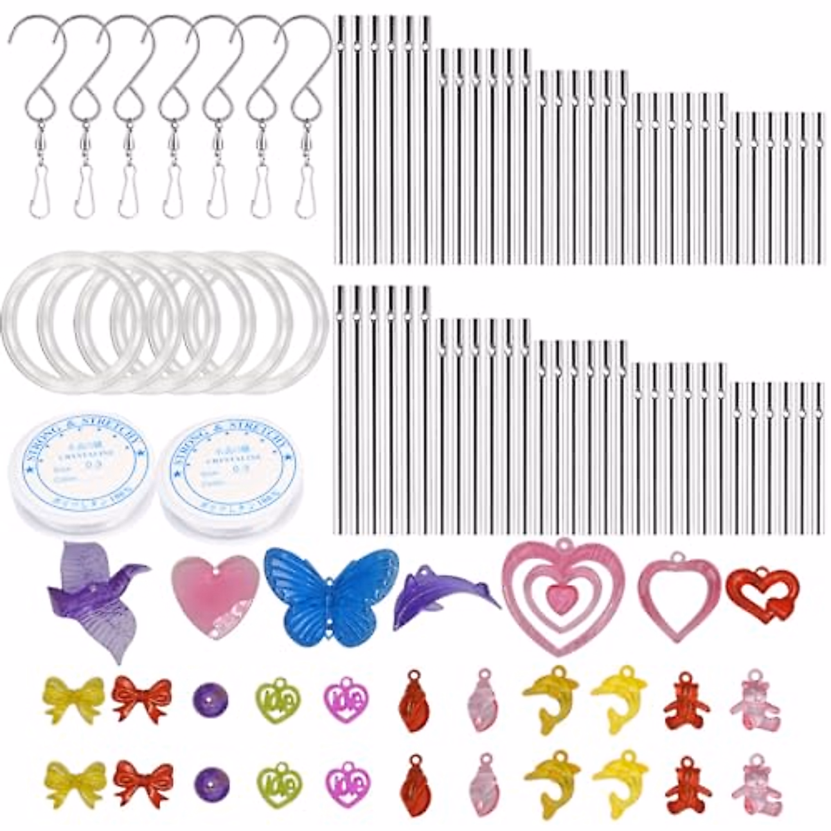 SAIDIC 100PCS Wind Chime Parts Wind Chime Tubes Wind Chime DIY Supplies DIY Wind Chime Kit Windchime Kits Glass Beads Acrylic Wind Chime Pendant for Adults Kids Arts and Crafts